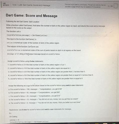Solved Lar Activity 1061 Lab Dart Game Score And Message