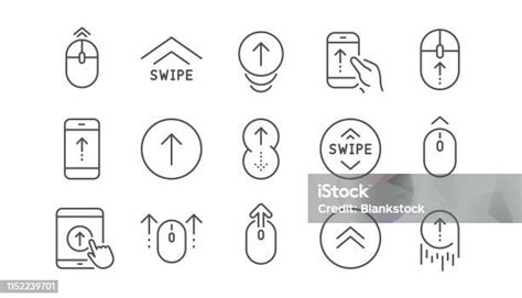 라인 아이콘을 슬쩍 마우스 스크롤 방문 페이지 슬쩍 표지판 선형 세트 벡터 0명에 대한 스톡 벡터 아트 및 기타 이미지 0명 고급 날씬한 Istock