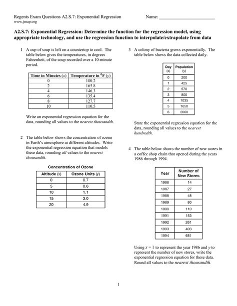 A2 S 7 Exponential Regression Determine The Function