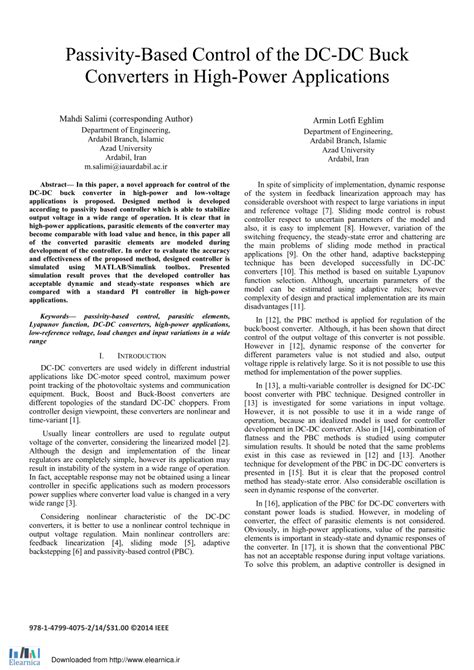 Pdf Passivity Based Control Of The Dc Dc Buck Converters In High Power Applications