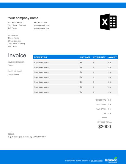 Free Excel Invoice Template Free Downloadable Templates