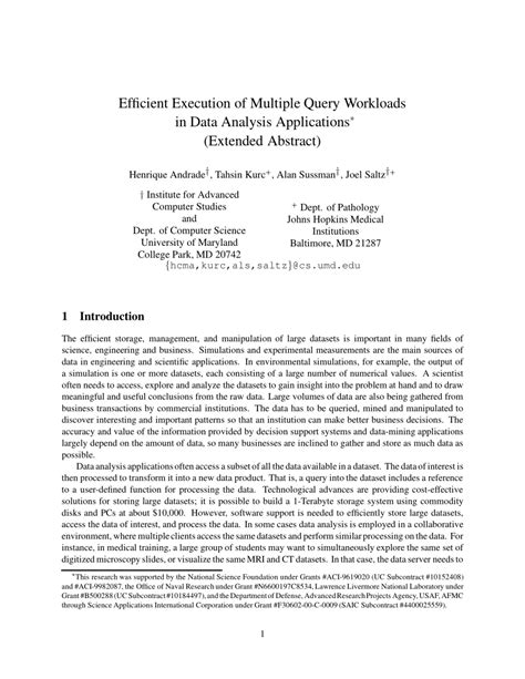Pdf Efficient Execution Of Multiple Query Workloads In Data Analysis Applications Extended