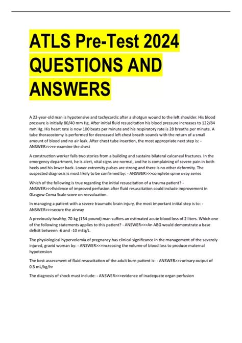 Atls Pre Test 2024 Questions And Answers Atls Pre Test Stuvia Us