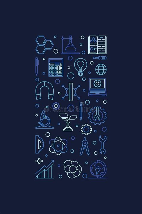 Science Technology Engineering And Math Stem Vector Line Vertical Concept Blue Banner Stock