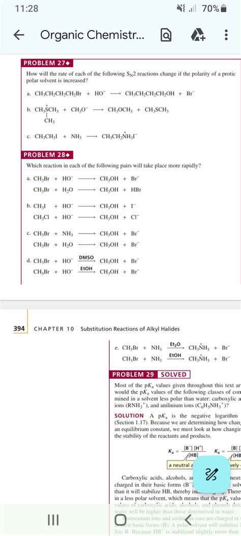 11 28 ← Organic Chemistr Problem 27· How Will The Rate Of Each Of The Following Sn 2