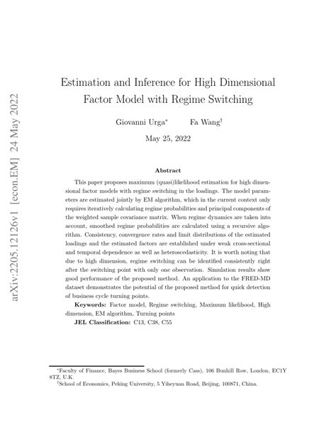 Pdf Estimation And Inference For High Dimensional Factor Model With Regime Switching