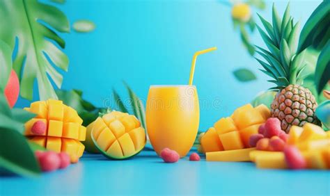 Tropical Fruit Arrangement With Mango Pineapple Raspberry And Juice