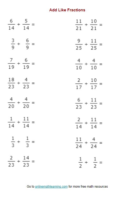 Add Like Fractions Worksheet Examples Answers Videos Activities Worksheets Library