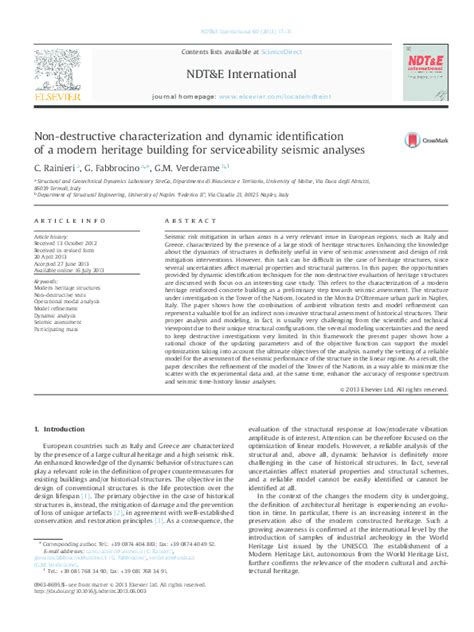 Pdf Non Destructive Characterization And Dynamic Identification Of A Modern Heritage Building