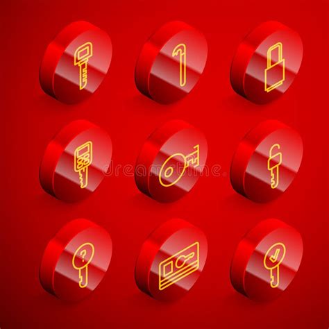 Set Line Key Crowbar Lock Car Key With Remote Unlocked Undefined And Card Icon Vector