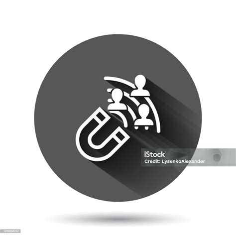 플랫 스타일로 리드 변환 아이콘 긴 그림자 효과와 검은 색 둥근 배경에 벡터 그림을 유치 합니다 자석 원 버튼 비즈니스