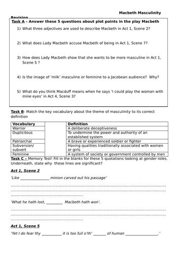 Booklet Macbeth And Masculinity Teaching Resources