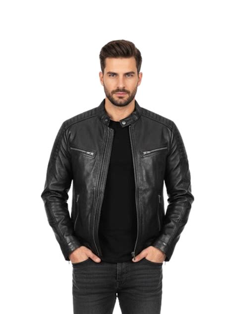 Mens Black Café Racer Biker Leather Jacket Starletcollections