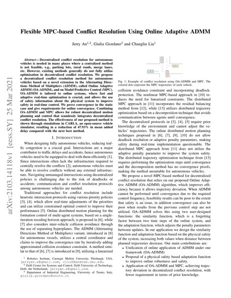 Pdf Flexible Mpc Based Conflict Resolution Using Online Adaptive Admm