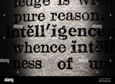Definition Of Word Intelligence On Dictionary Page Close Up Stock