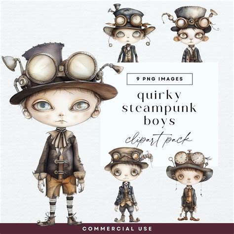 Steampunk Boys Clipart Pack Vintage Doll Watercolor Png Clip Art