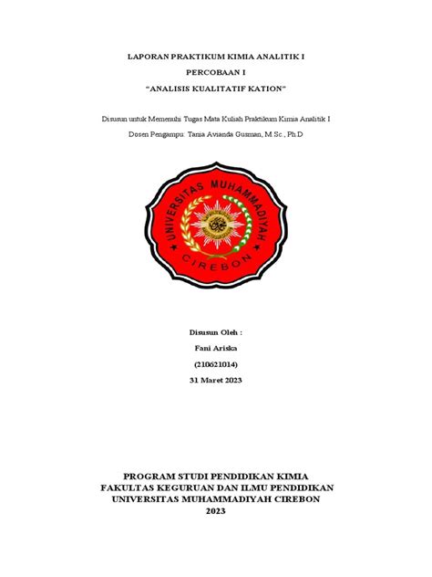 Laporan Praktikum Kimia Analitik I Analisis Kation Pdf