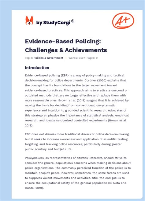 Evidence Based Policing Challenges And Achievements Free Essay Example