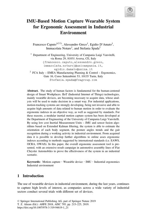 Pdf Imu Based Motion Capture Wearable System For Ergonomic Assessment In Industrial Environment
