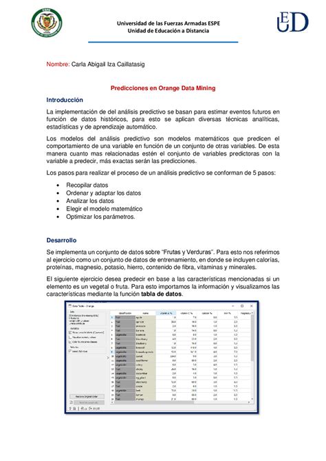 Predicciones Orange Data Mining Resúmenes De Minería De Datos Docsity