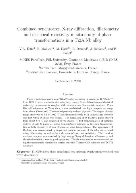 Pdf Combined Synchrotron X Ray Diffraction Dilatometry And Electrical Resistivity In Situ