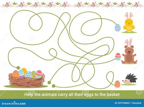 Easter Maze Game With Basket Vector Illustration