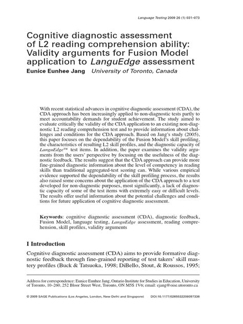 Cognitive Diagnostic Assessment Pdf Test Assessment Educational Assessment
