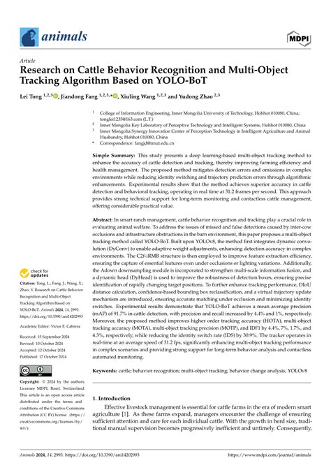 Pdf Research On Cattle Behavior Recognition And Multi Object Tracking Algorithm Based On Yolo Bot