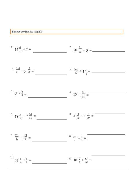 Grade 6 Fractions Mixed Division B Pdf Division Mathematics Arithmetic