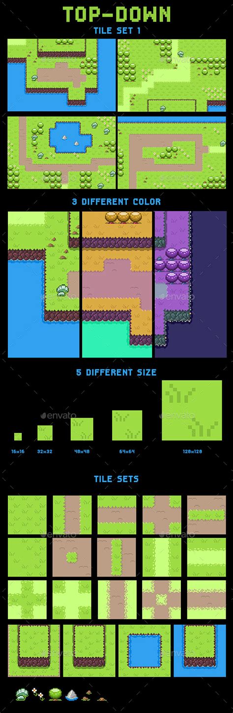 自顶向下岛瓷砖设置建筑游戏资产Top Down Island Tile Set Tilesets Game Assets2 d建设者