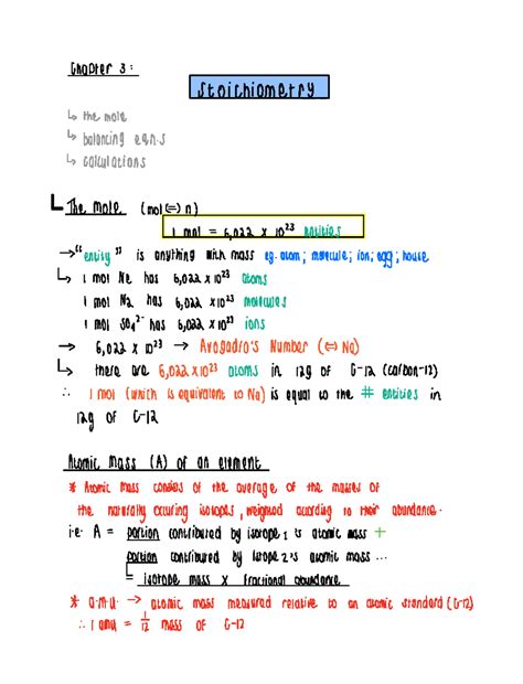 Chem 123 Stoichiometry Notes Chapter 3 Stoichiometry Themole