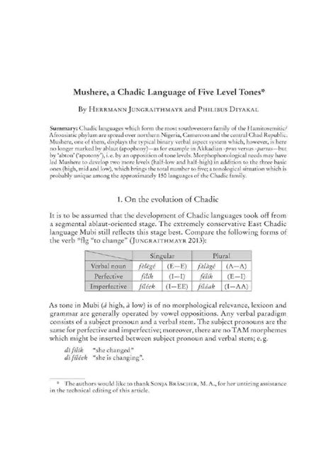 Mushere A Chadic Language Of Five Level Tones Pdf Grammatical Tense