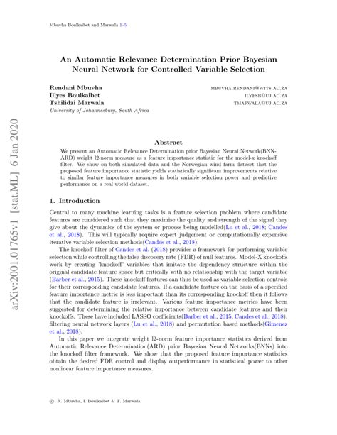 PDF An Automatic Relevance Determination Prior Bayesian Neural Network For Controlled Variable
