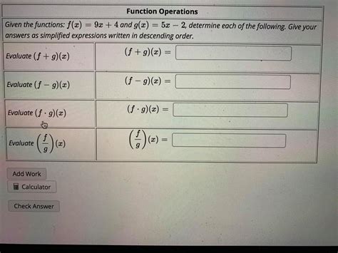 Solved Function Operations Given The Functions F X X Chegg Com