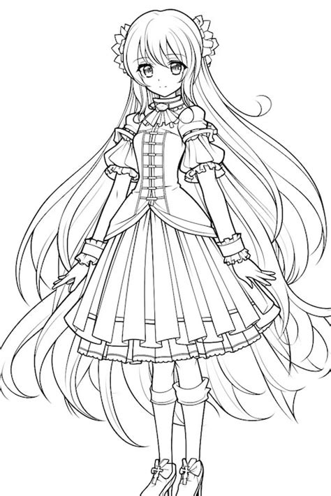 Long Hair Anime Girl Coloring Pages Full Body
