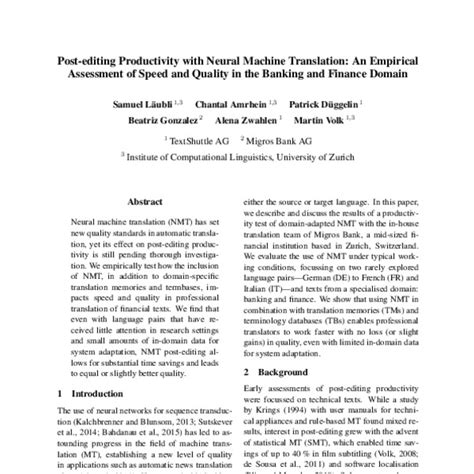 Post Editing Productivity With Neural Machine Translation An Empirical Assessment Of Speed And