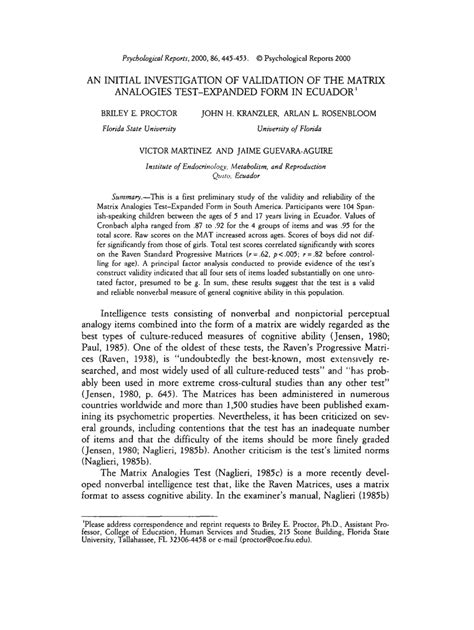 Pdf An Initial Investigation Of Validation Of The Matrix Analogies Test Expanded Form In Ecuador