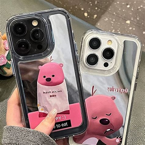 귀여운 핑크 에베베 루피 풀커버 범퍼 미러 거울 실리콘 아이폰 11 12 13 14 15 프로 맥스 투명 커플 우정 케이스 아이폰 젤리 에이블리