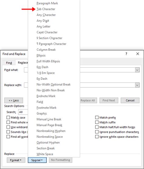 How To Convert Tab Characters To White Spaces In Word