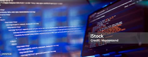 Running Computer Data Programming Coding Script Text On Screen Notebook Closeup Photo Stock