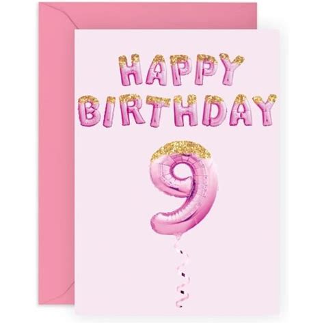 Carte De 9e Anniversaire Pour Fille Cartes Danniversaire Pour Filles De 9 Ans Ballons Roses