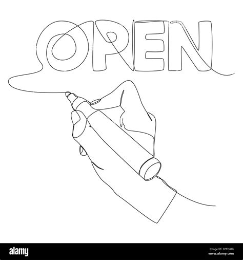 One Continuous Line Of Open Word Written By With Felt Tip Pen Stock