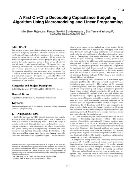Pdf A Fast On Chip Decoupling Capacitance Budgeting Algorithm Using Macromodeling And Linear