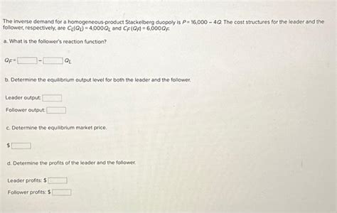 Solved The Inverse Demand For A Homogeneous Product