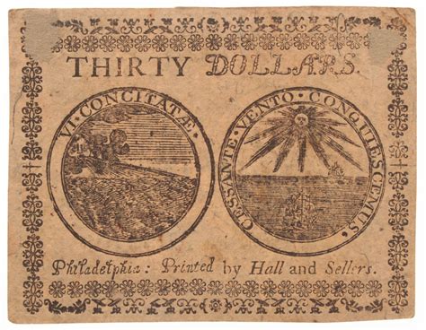 1776 30 Thirty Dollars Continental Colonial Currency Note Pristine