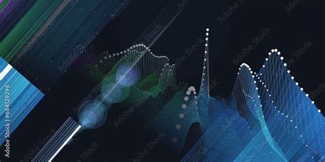 Abstract Background Waving Wireframe Grid From Lines And Dots With Blurred Lines Technology