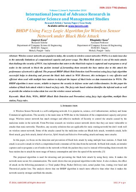 Pdf Fuzzy Logic For Bhdp In Black Hole Attacks