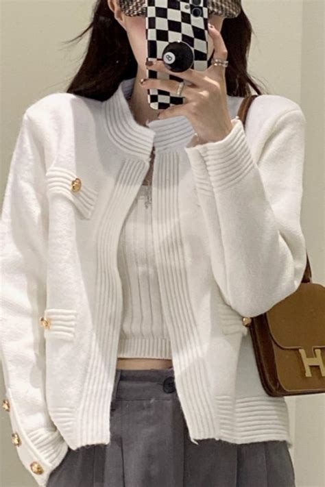 디아 골드 단추 긴소매 롱슬리브 니트 가디건 자켓