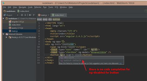 Angularjs Webstorm Intellisense Not Showing Ng Disabled For Button