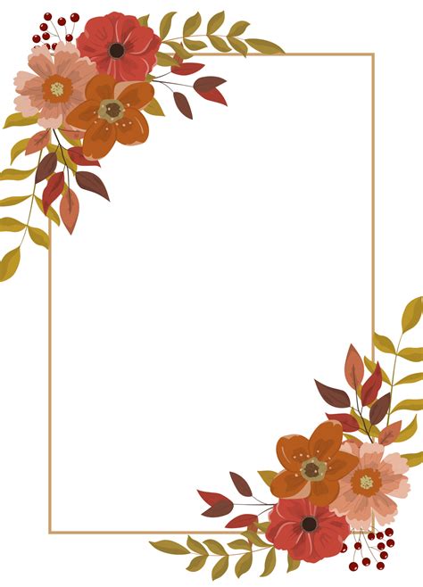 Autumn Vertical Frame Invitation Template With Flowers Leaves And